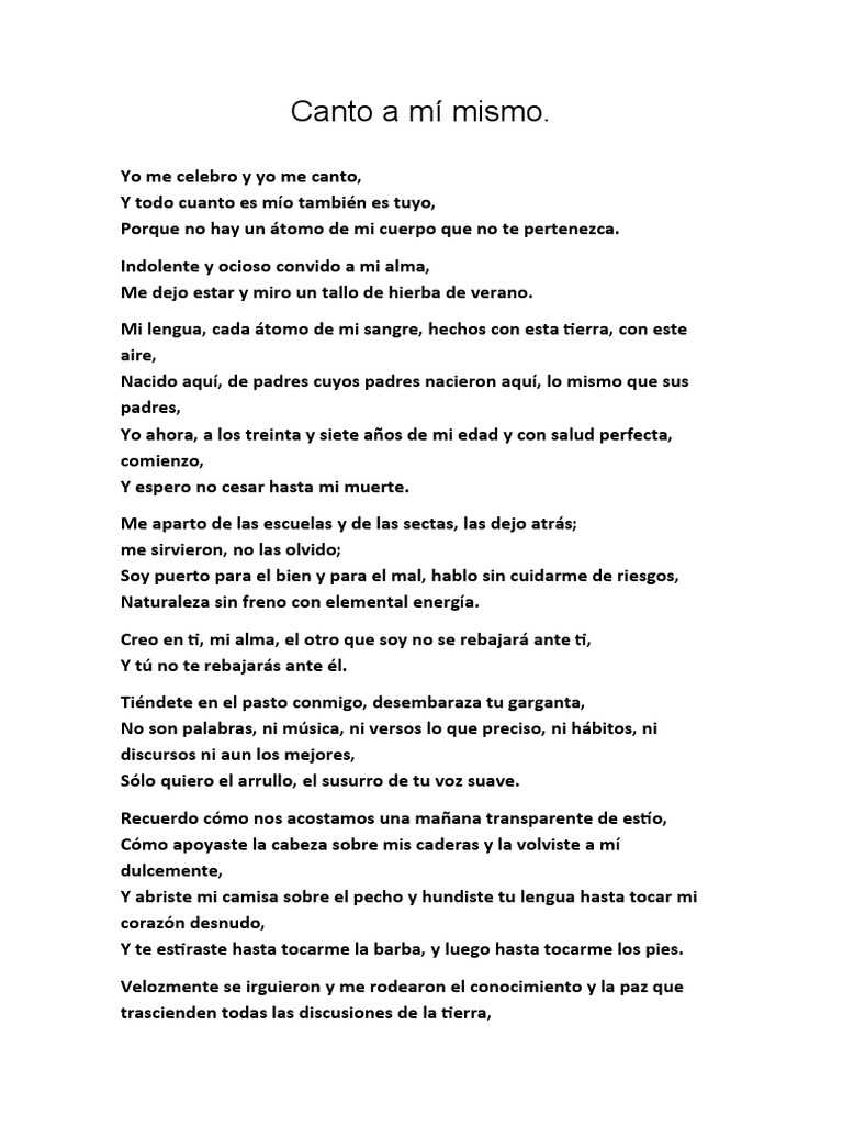 Canto a mí mismo: Celebración del ser | PDF