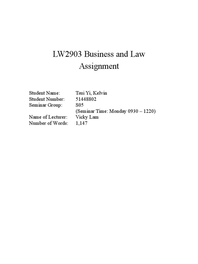 Business Law Assignment Cover | PDF | Offer And Acceptance | Consideration