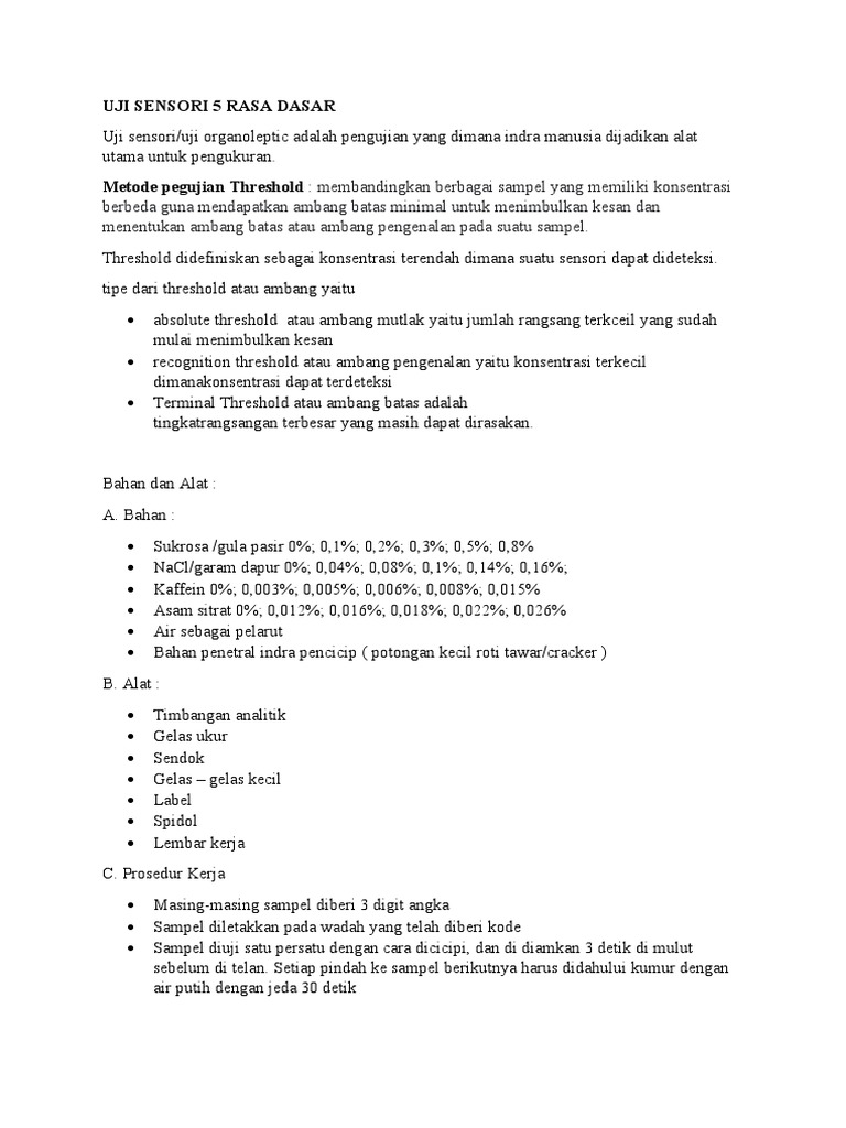 Uji Sensori 5 Rasa Dasar | PDF