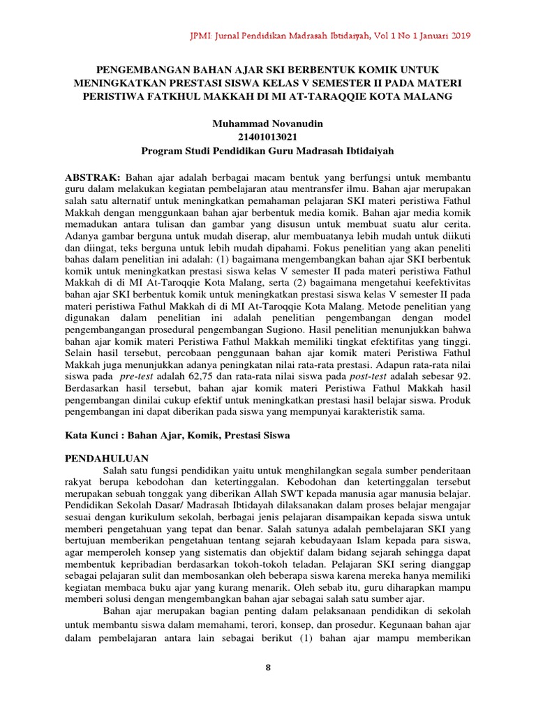 JPMI: Jurnal Pendidikan Madrasah Ibtidaiyah, Vol 1 No 1 Januari 2019 ...