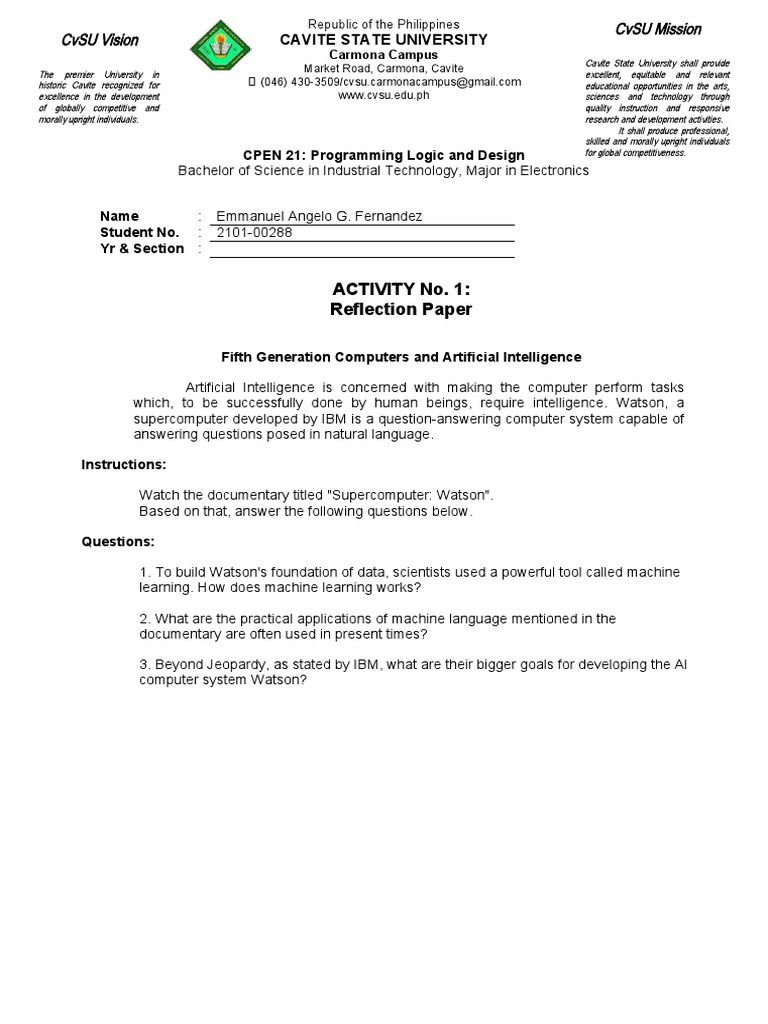 CPEN21 Act01 LastnameFirstname | PDF | Watson (Computer) | Artificial Intelligence