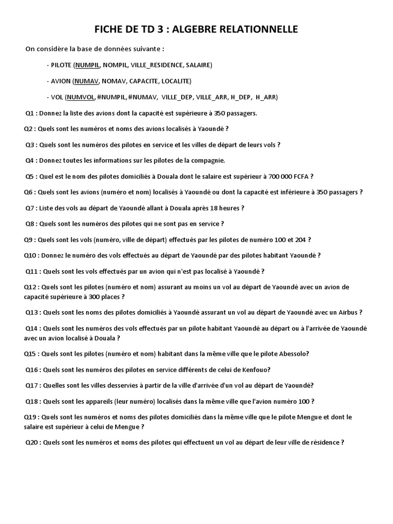 Td3 Algebre Relationnelle 2 | PDF