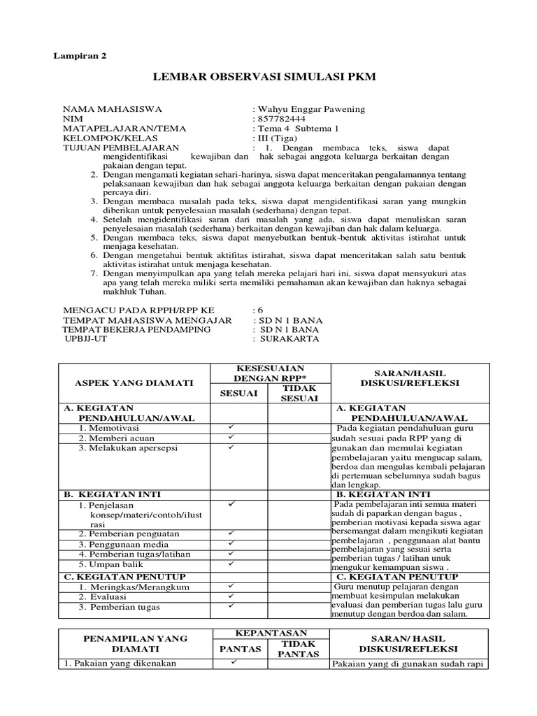 TUGAS PKM Ke 4 - WAHYU ENGGAR P - 857782444 (RPP 7,8) | PDF