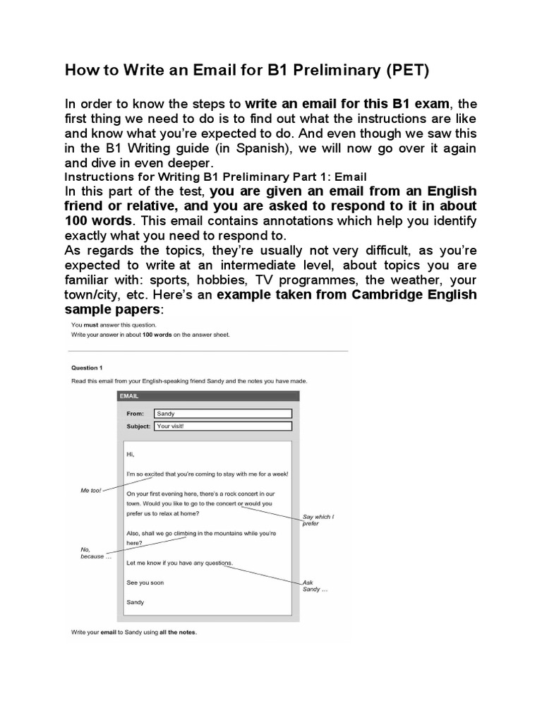 How To Write An Email For B1 Preliminary | PDF | Cognition | Linguistics