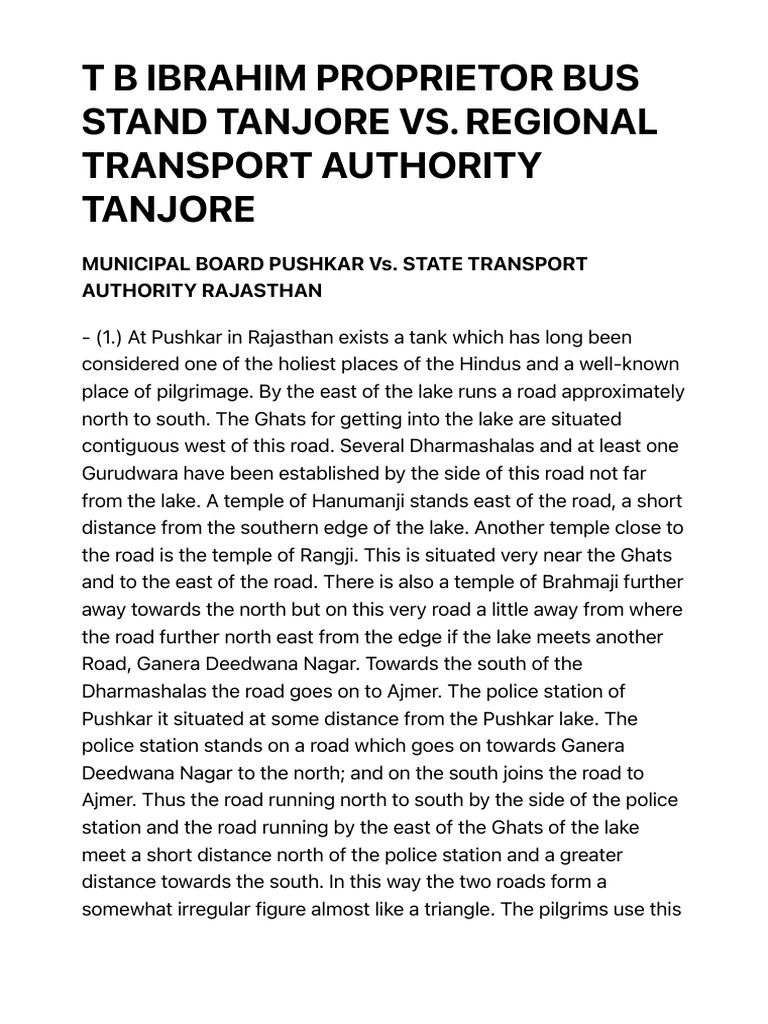 MUNICIPAL BOARD PUSHKAR vs. STATE TRANSPORT AUTHORITY RAJASTHAN | PDF ...