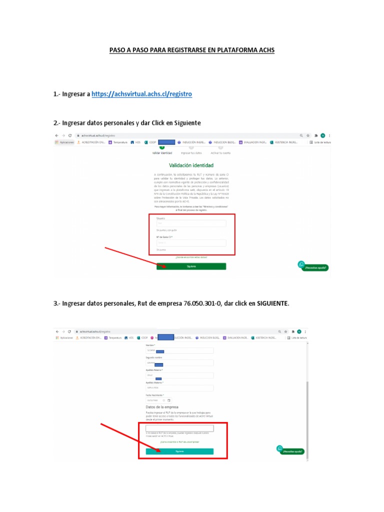 Registro y Inscripción en ACHS Virtual | PDF