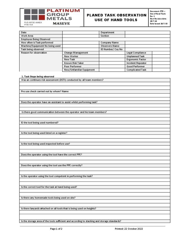 PTO - Use of Hand Tools | PDF | Employment | Workplace