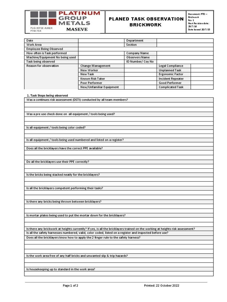 PTO - Brickwork | PDF | Personal Protective Equipment | Employment