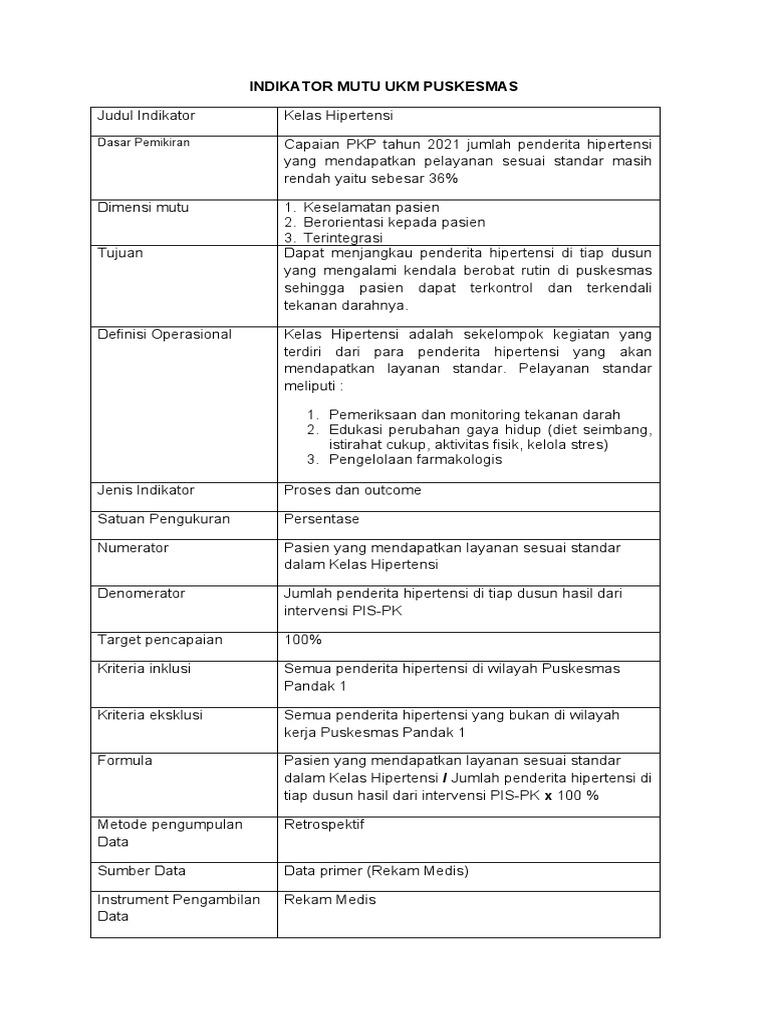 INDIKATOR MUTU UKM Versi1 | PDF