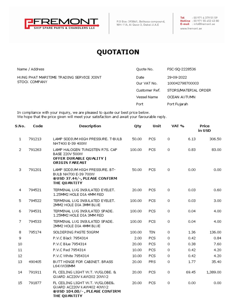 Sales Quotation (VAT) - FSC-SQ-2228536 | PDF | Electrical Equipment ...
