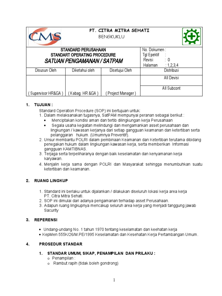 Sop HR 06 Satuan Pengamanan (Satpam) | PDF