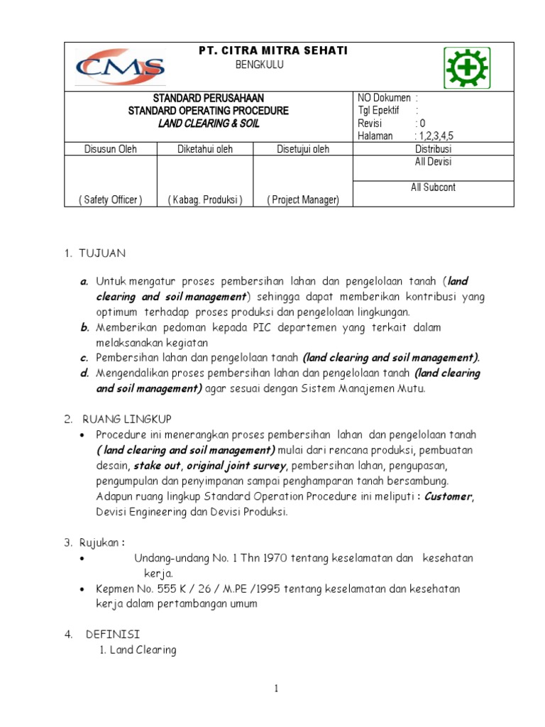 SOP OPR 01 Land Clearing & Soil | PDF