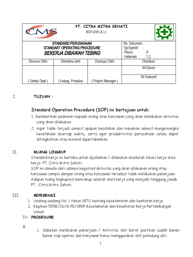 SOP OPR 02 Bekerja Dibawah TBG | PDF