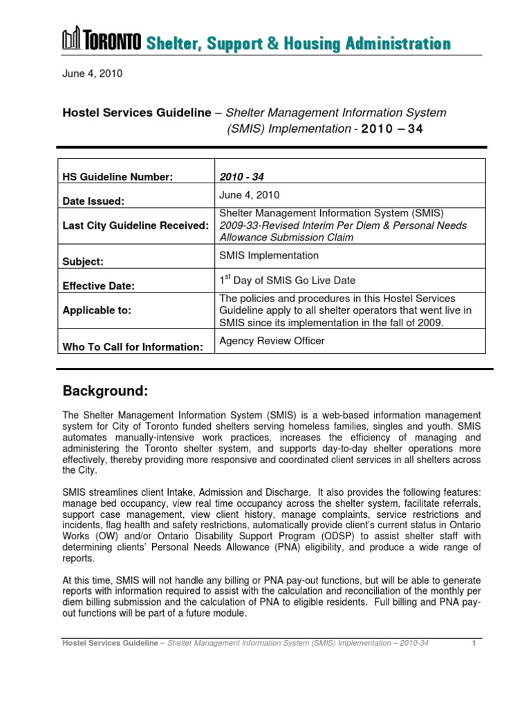 Toronto Shelter, Support & Housing Administration June 4, 2010 Hostel ...