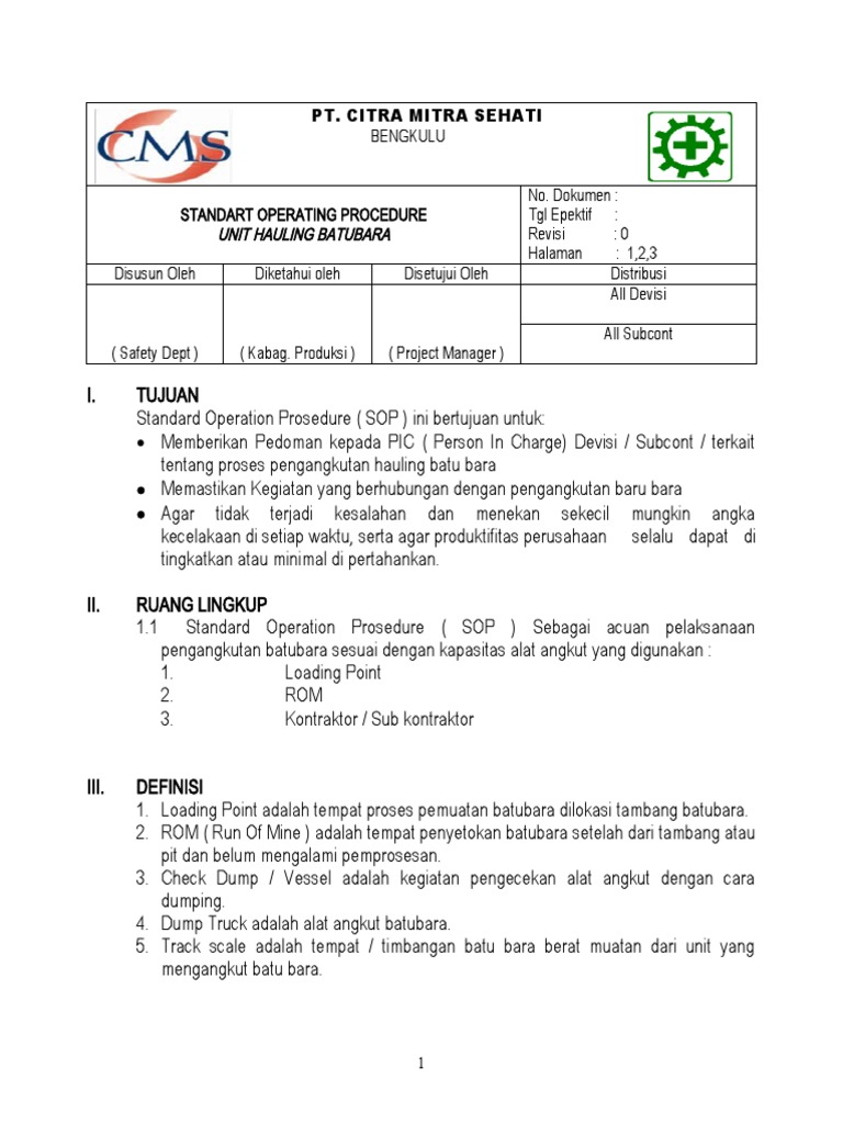 SOP OPR 21 Unit Hauling Batubara - 1 | PDF