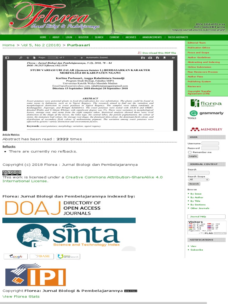 Studi Variasi Ubi Jalar (Ipomoea Batatas L) Berdasarkan Karakter Morfologi Di Kabupaten Ngawi ...