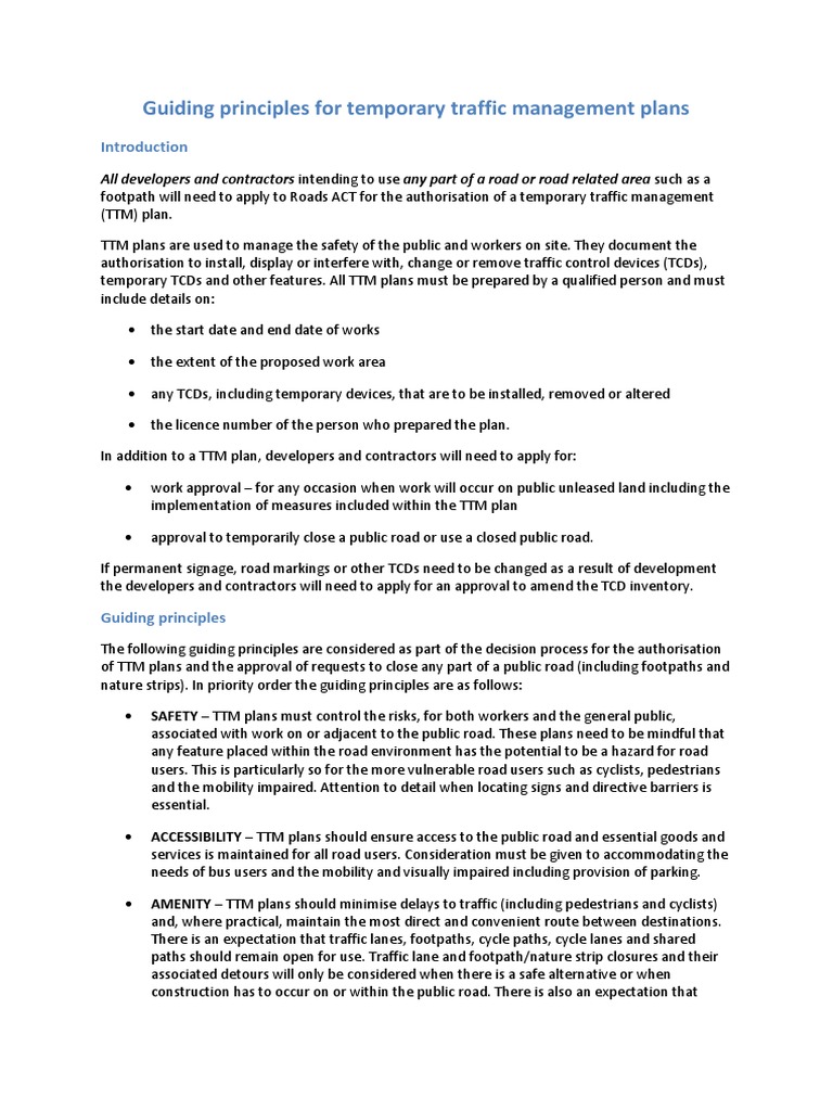 Principles For Temporary Traffic Management Plans | PDF | Road ...