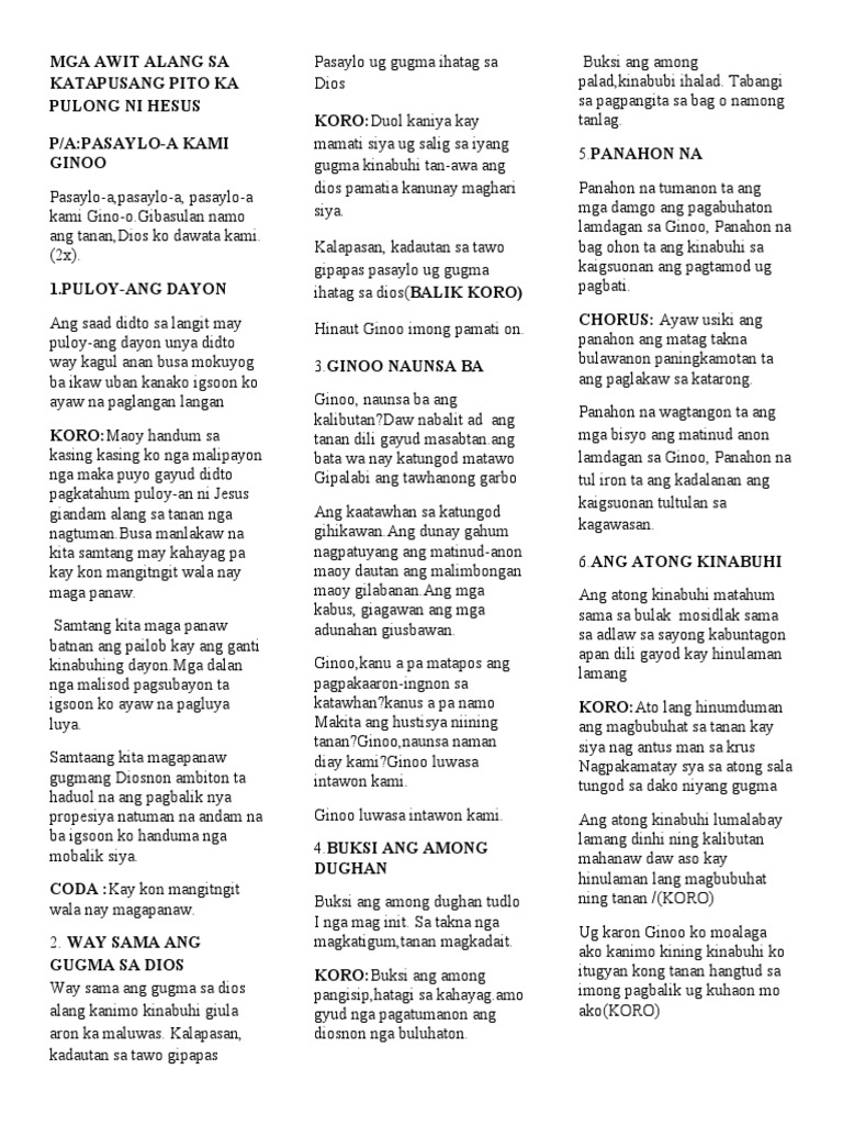 MGA AWIT ALANG SA KATAPUSANG PITO KA PULONG NI HESUS | PDF