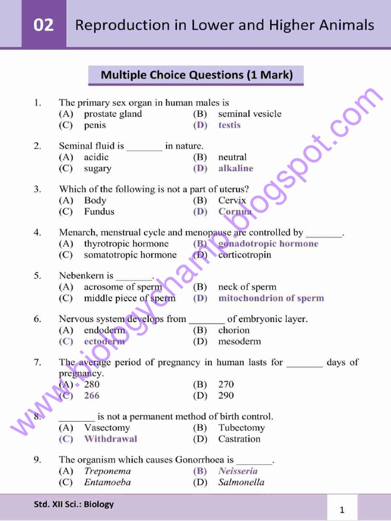 Reproduction in Lower and Higher Animals | PDF