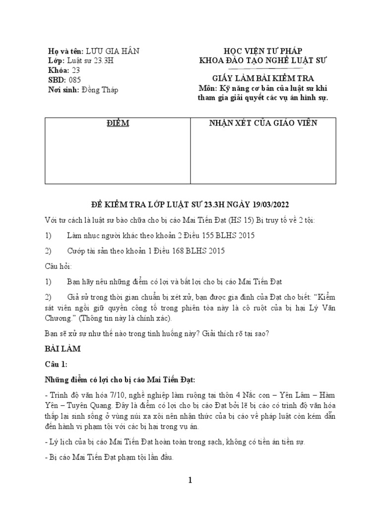 LS23.3H.HCM - 085 - Luu Gia Han - Kiem Tra LS - HS | PDF