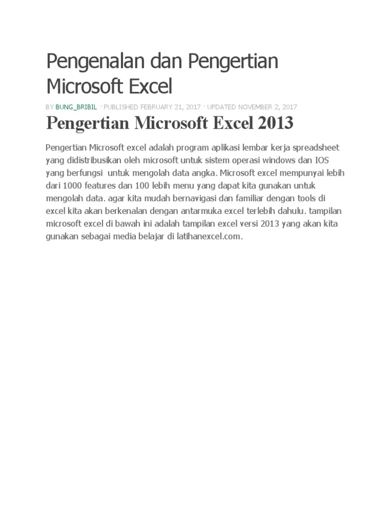 Pengenalan Dan Pengertian Microsoft Excel | PDF | Karier & Perkembangan ...