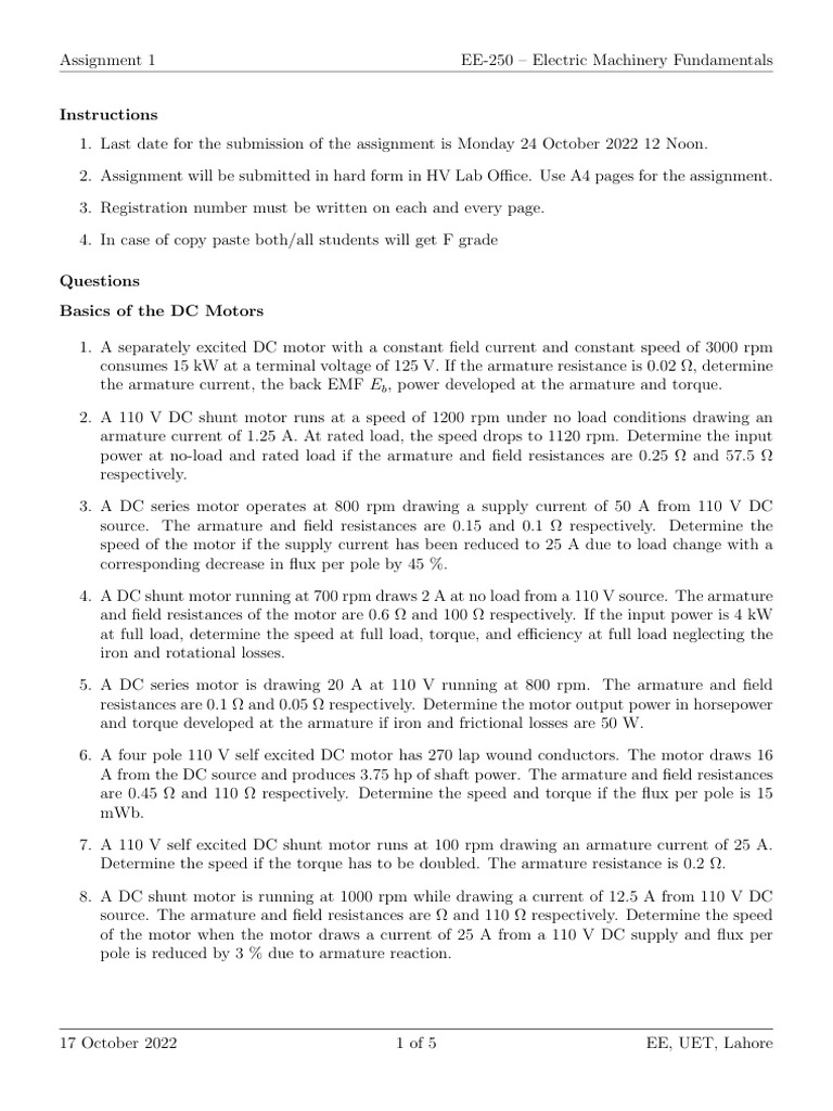EMF Assignment1 | PDF | Electric Motor | Electrical Engineering