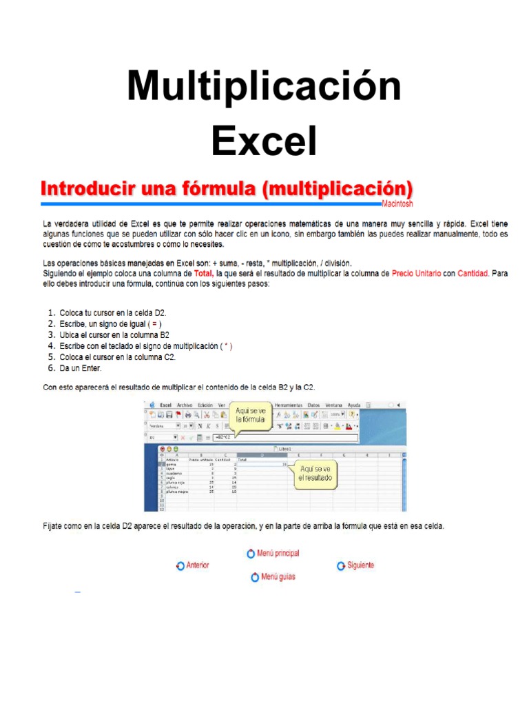 Multiplicación Excel | PDF | Hoja de cálculo | Fórmula