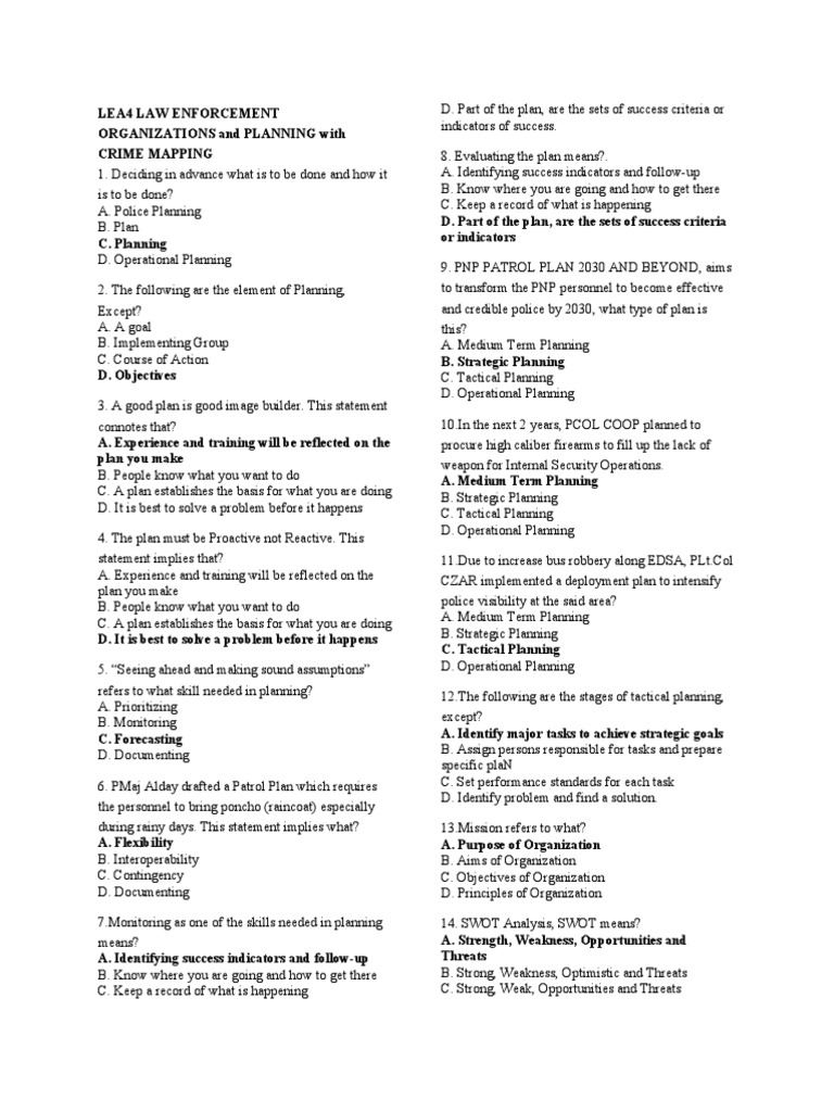 Lea4 Law Enforcement Organizations And Planning With Crime Mapping Pdf Swot Analysis Police 