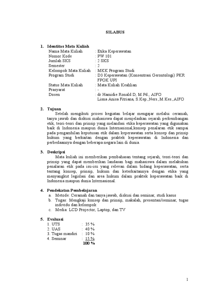 Silabus Etika Kep | PDF