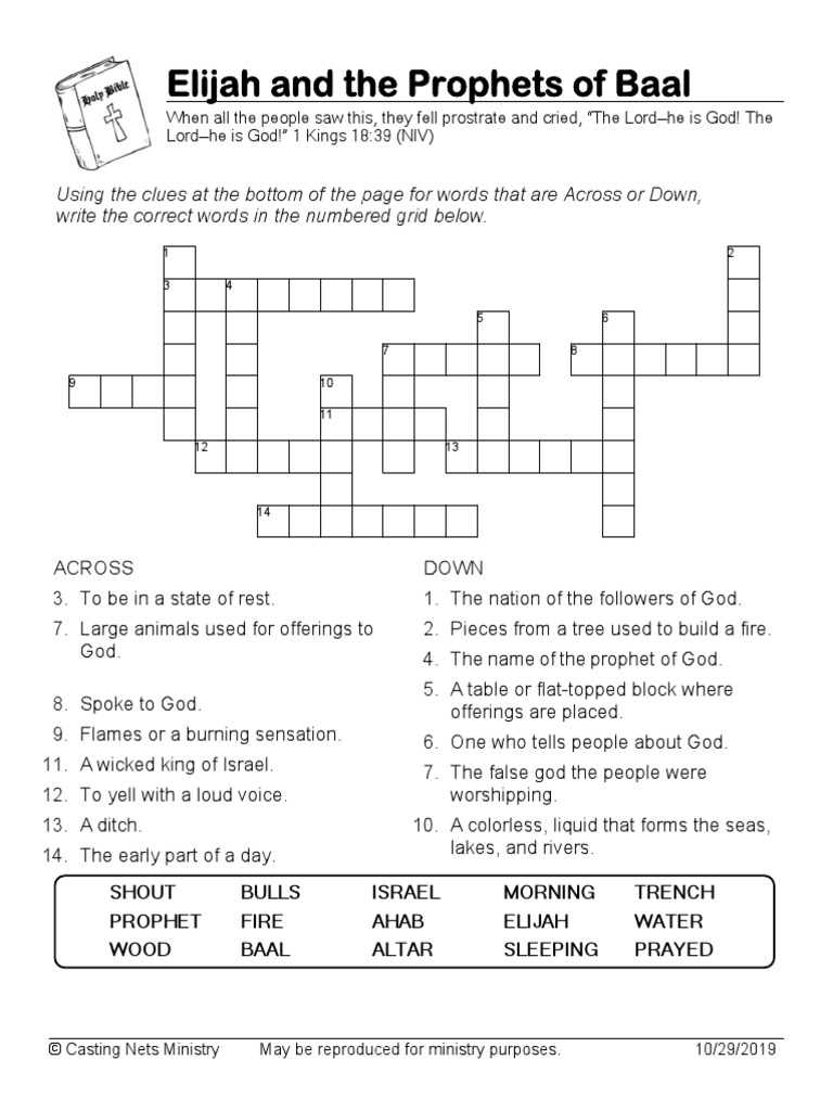 Elijah and The Prophets of Baal Crossword | PDF