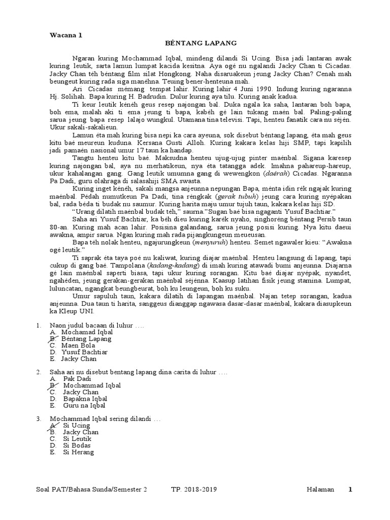 Soal PAT 2 Basa Sunda | PDF