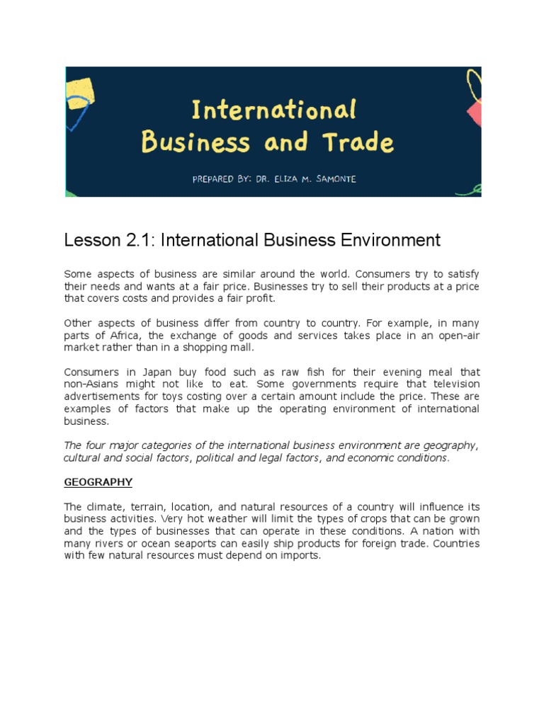 Lesson 2.1 - International Business Environment | PDF | Economic System ...