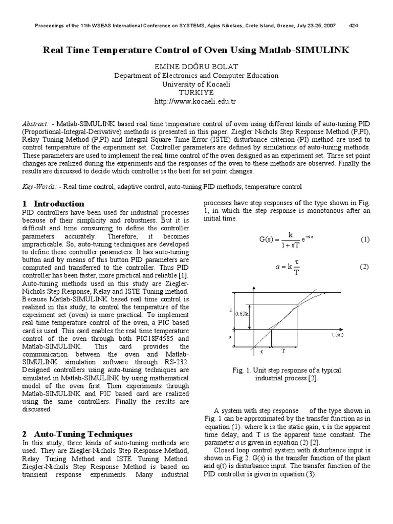 Real Time Temperature Control of Oven Using Matlab-SIMULINK | PDF | Control Theory | Electricity