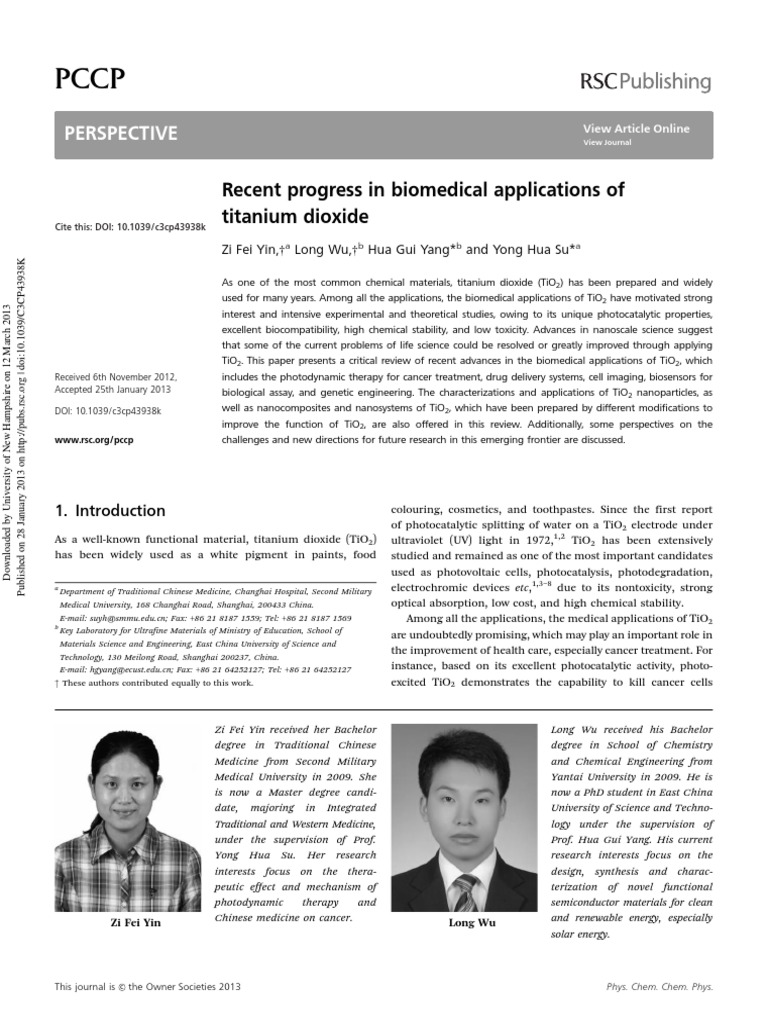 Recent Progress in Biomedical Applications of Titanium Dioxide | PDF ...