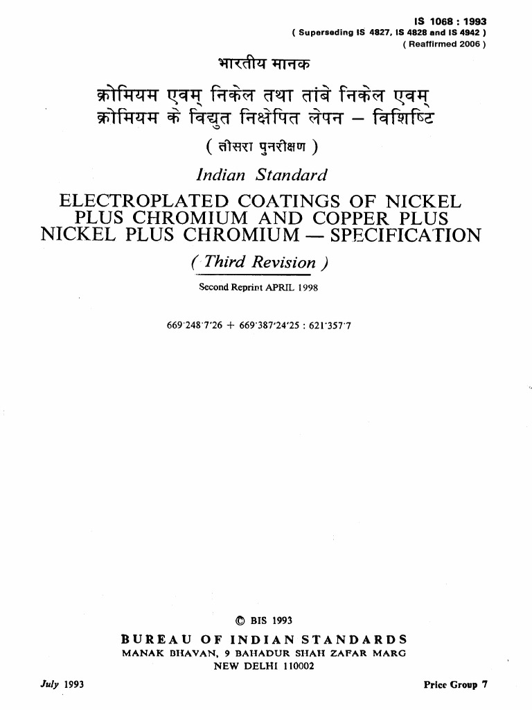 Electroplated Coatings of Nickel Plus Chromium and Copper Plus Nickel Plus Chromium ...