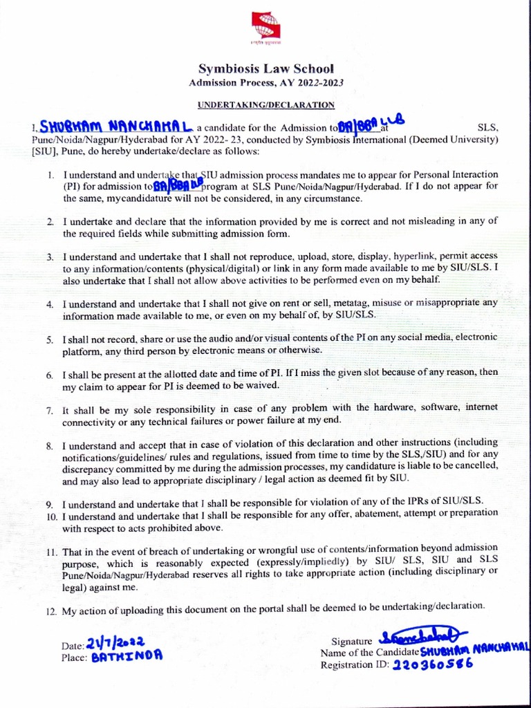 Undertaking Declaration | PDF