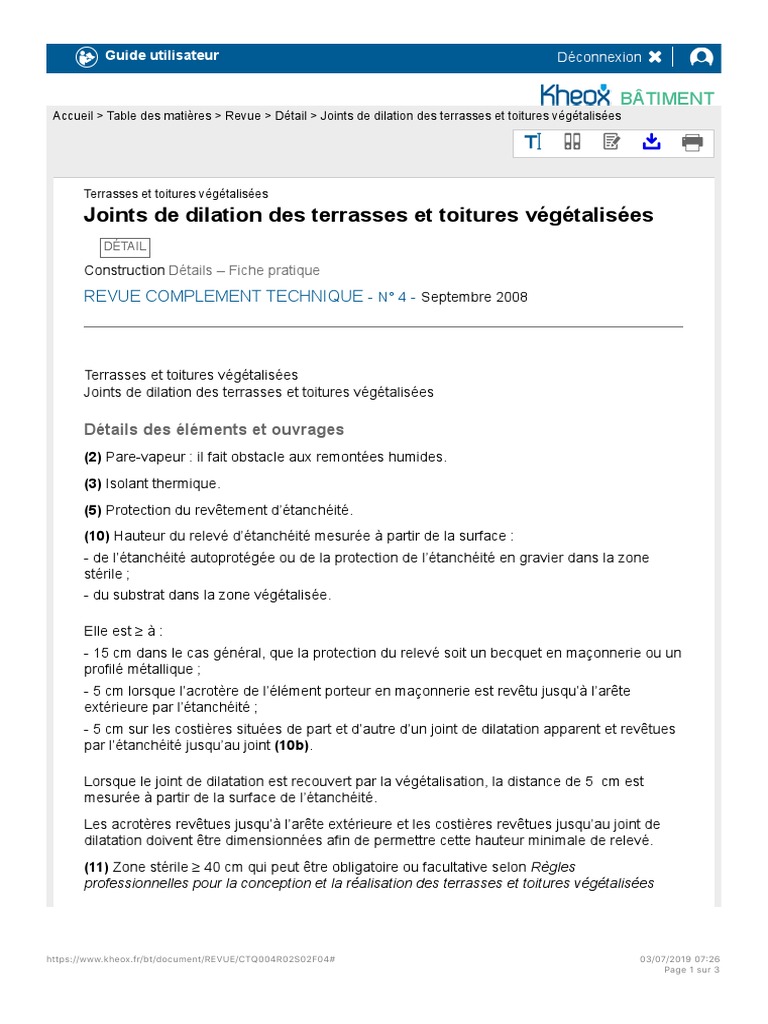 Joints de Dilation Des Terrasses Et Toitures Végétalisées | PDF | Génie du bâtiment | Secteurs ...