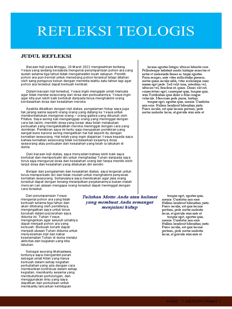 Format Refleksi Teologis | PDF