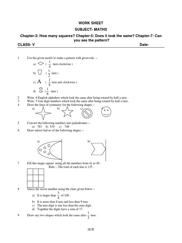 CBSE Class 5 Mathematics Worksheet - Revision | PDF | Area | Elementary ...