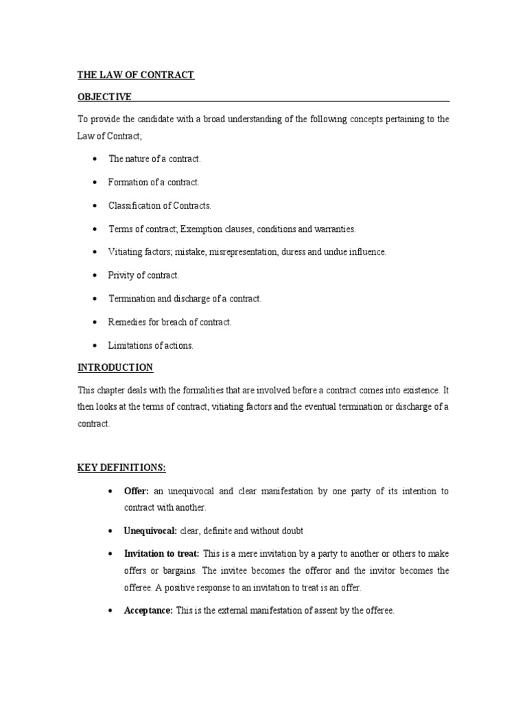 The Law of Contract 1 | PDF | Offer And Acceptance | Breach Of Contract