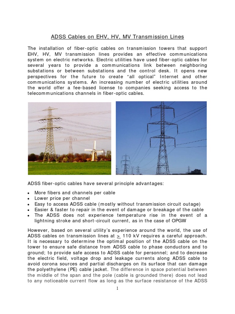 Adss Cables For High Voltage Installations | PDF | Cable | Electric ...
