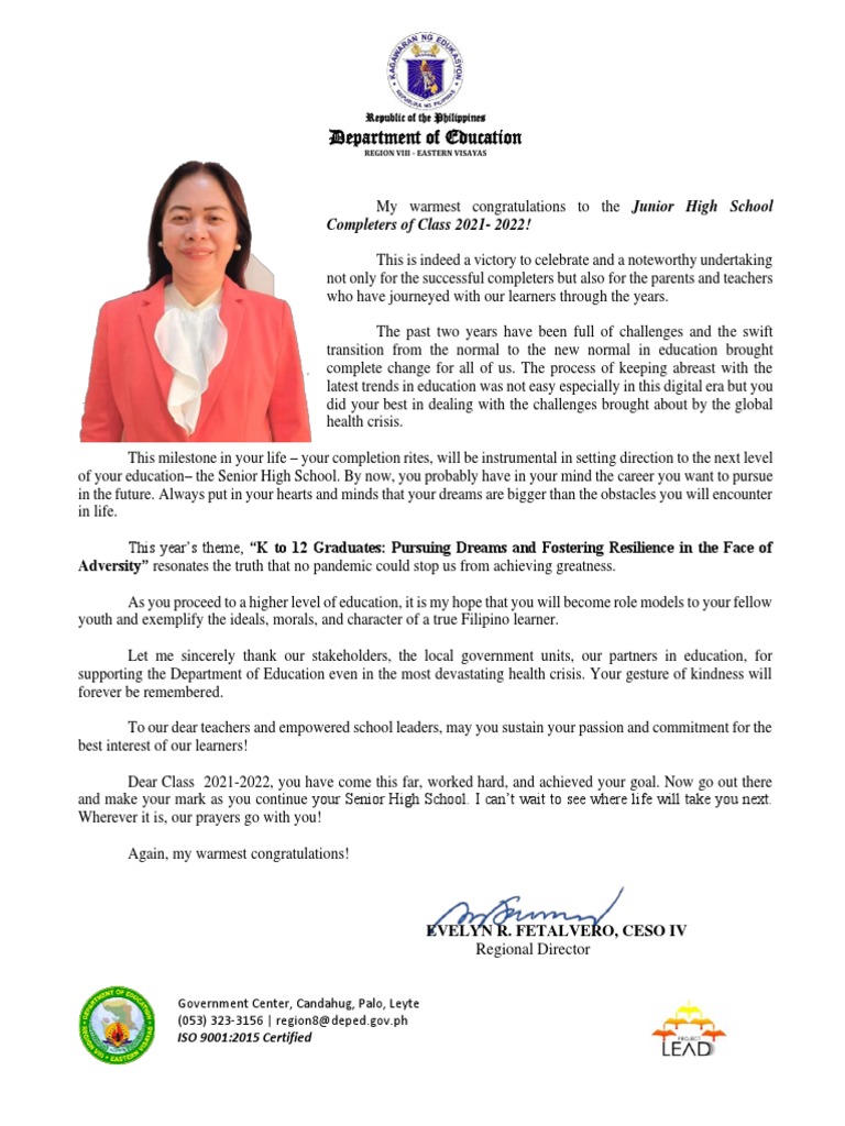 JHS Completion Message | PDF | Wellness