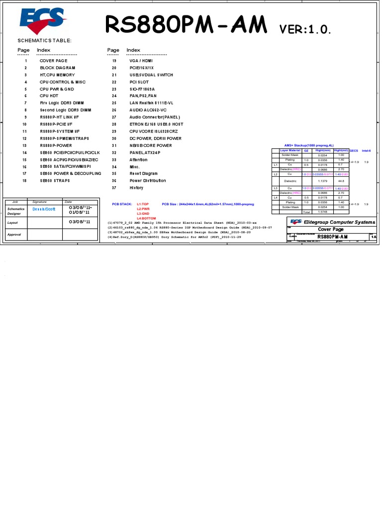 ECS RS880PM-AM Rev 1.0 Схема | PDF | Electronics | Computer Architecture
