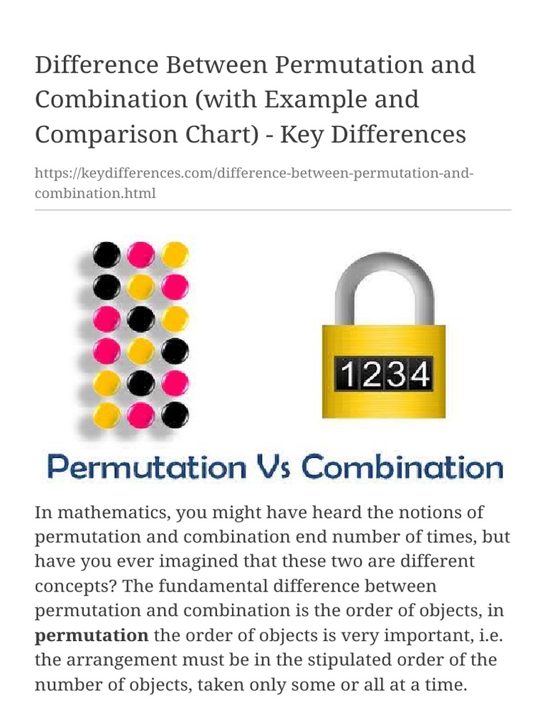 Difference Between Permutation And Combination Wi Pdf Permutation