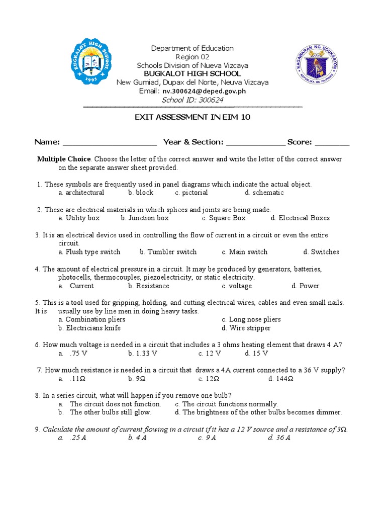 Eim 10 Exit Examination | PDF | Fuse (Electrical) | Series And Parallel ...
