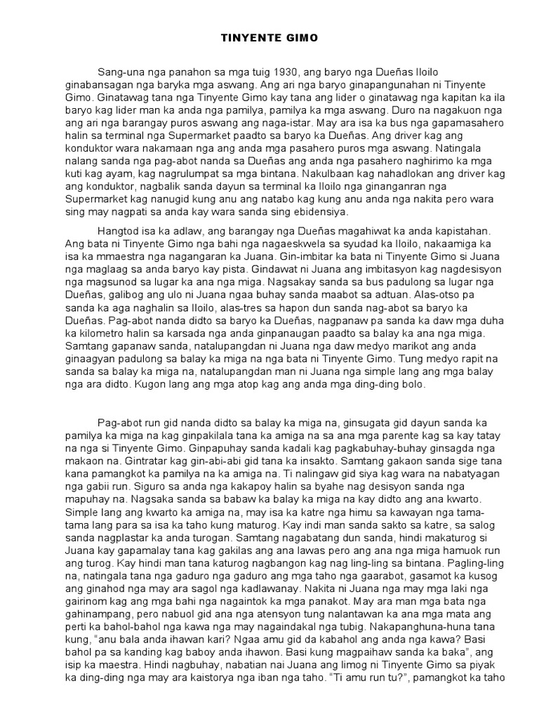 TINYENTE GIMO Story (Karay-A Version) | PDF