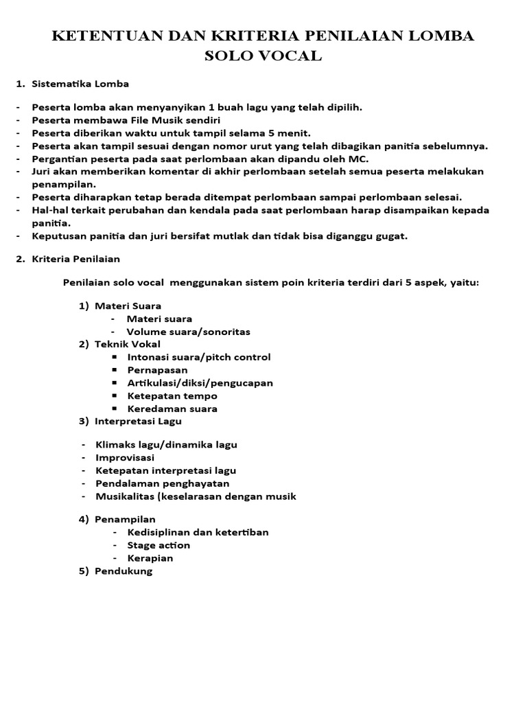 Kriteria Penilaian Solo Vocal | PDF