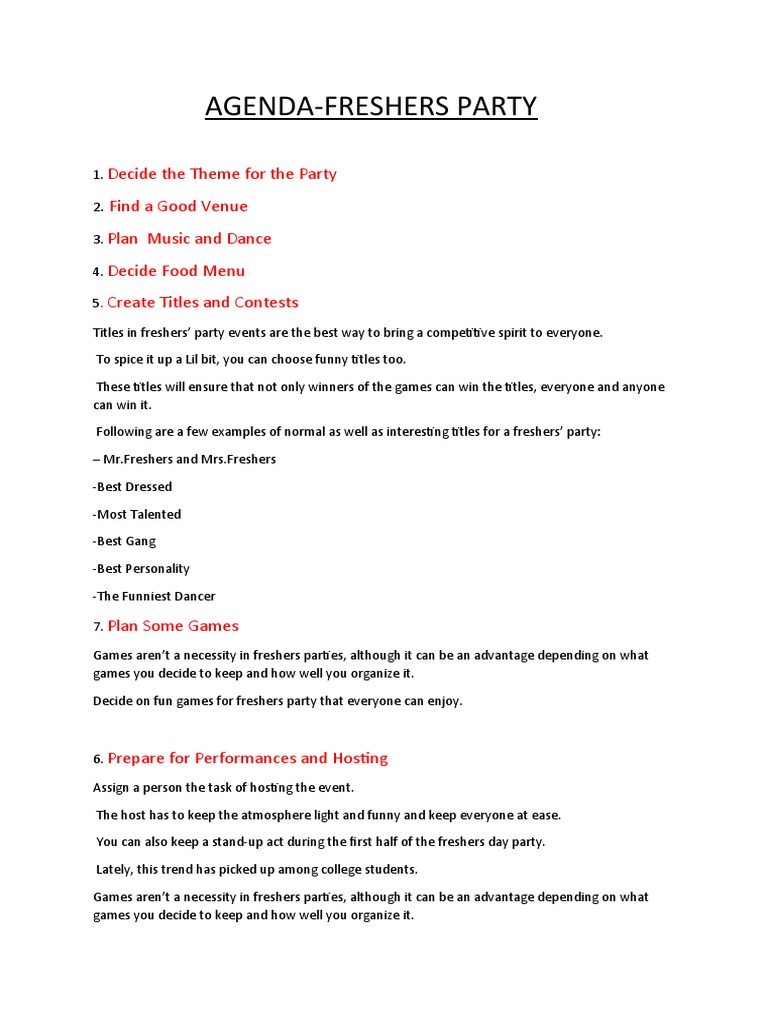 Freshers Party: Fun Tasks & Titles | PDF