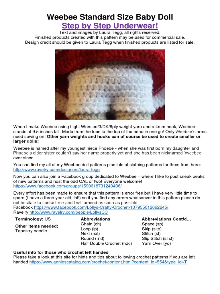 Weebee Doll Underwear Pattern Guide | PDF | Crochet | Clothing