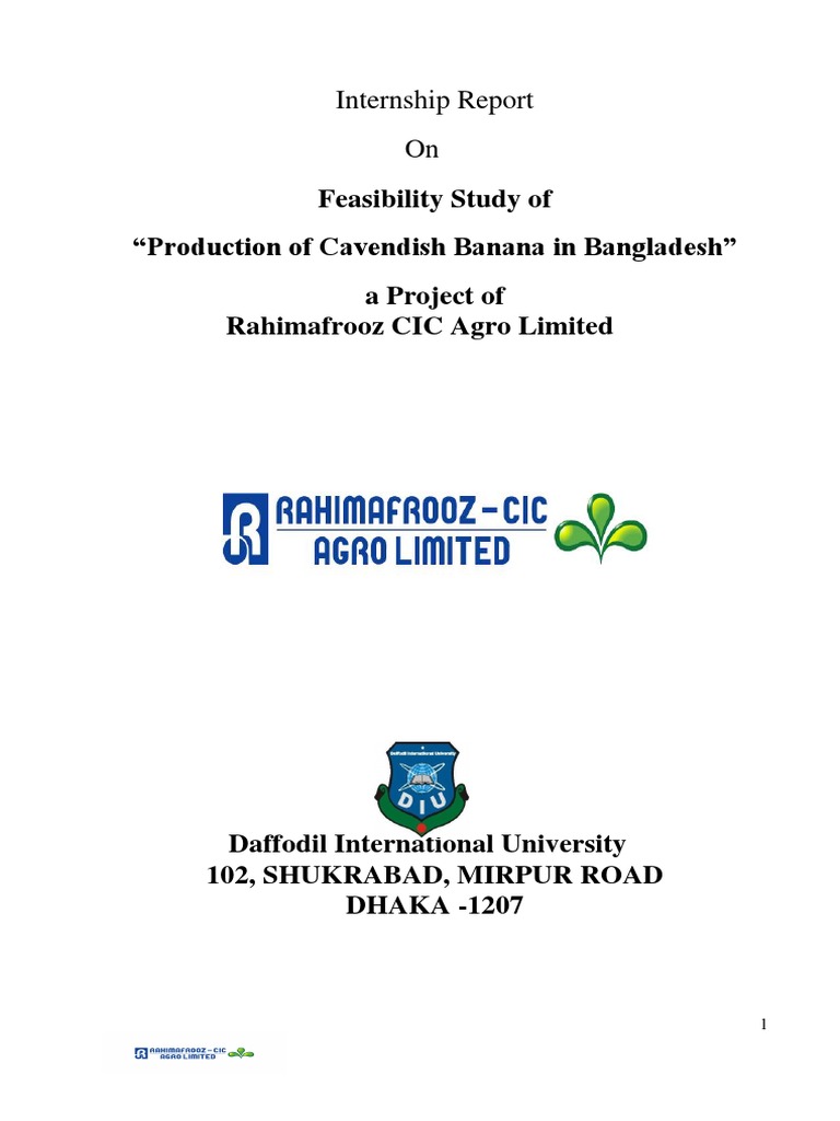 Feasibility Study of Production of Cavendish Banana in Bangladesh A Project of Rahimafrooz CIC ...